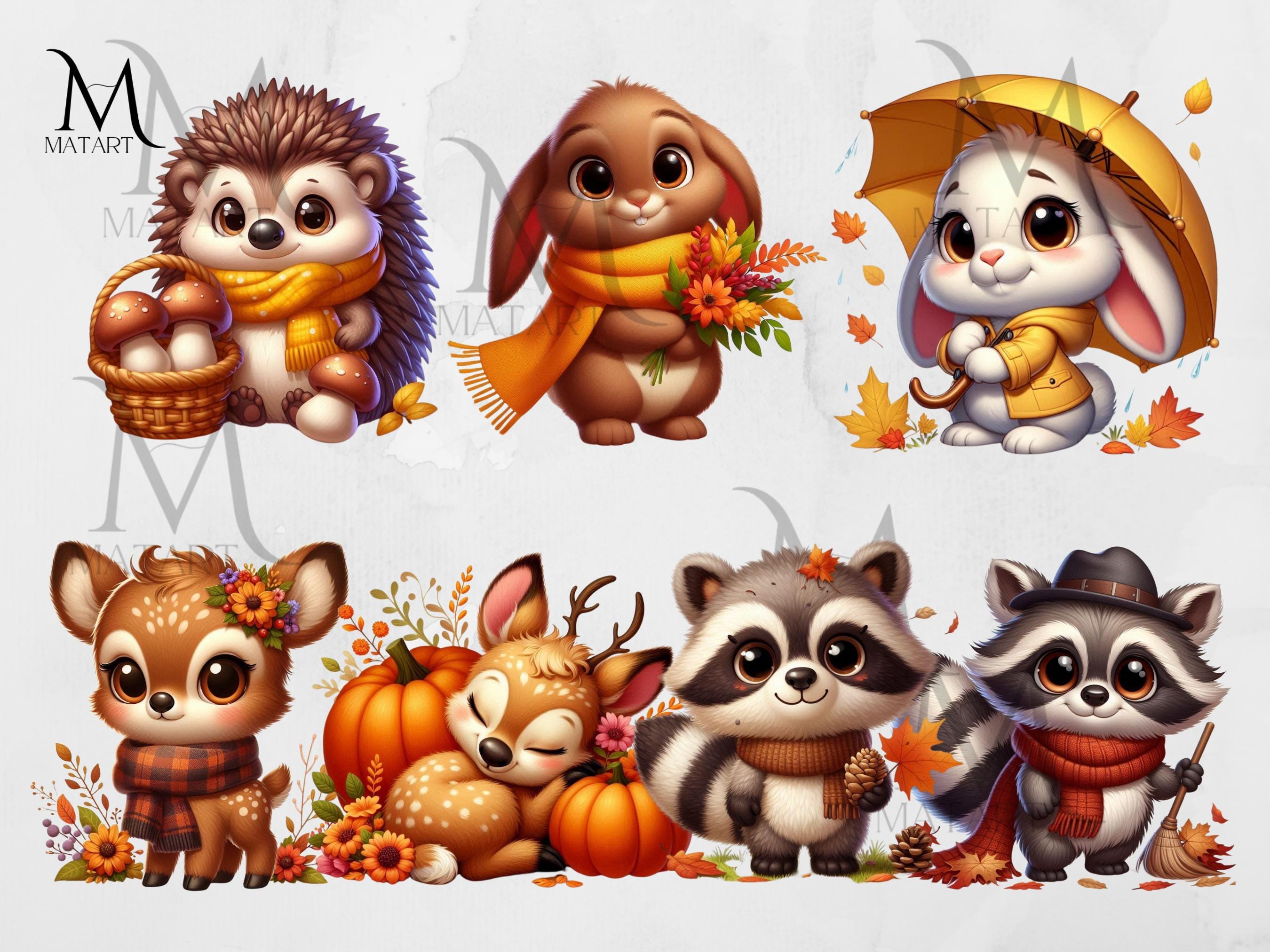Cute Fall Animals Clipart Digital Download, Autumn Animals Bundle ...
