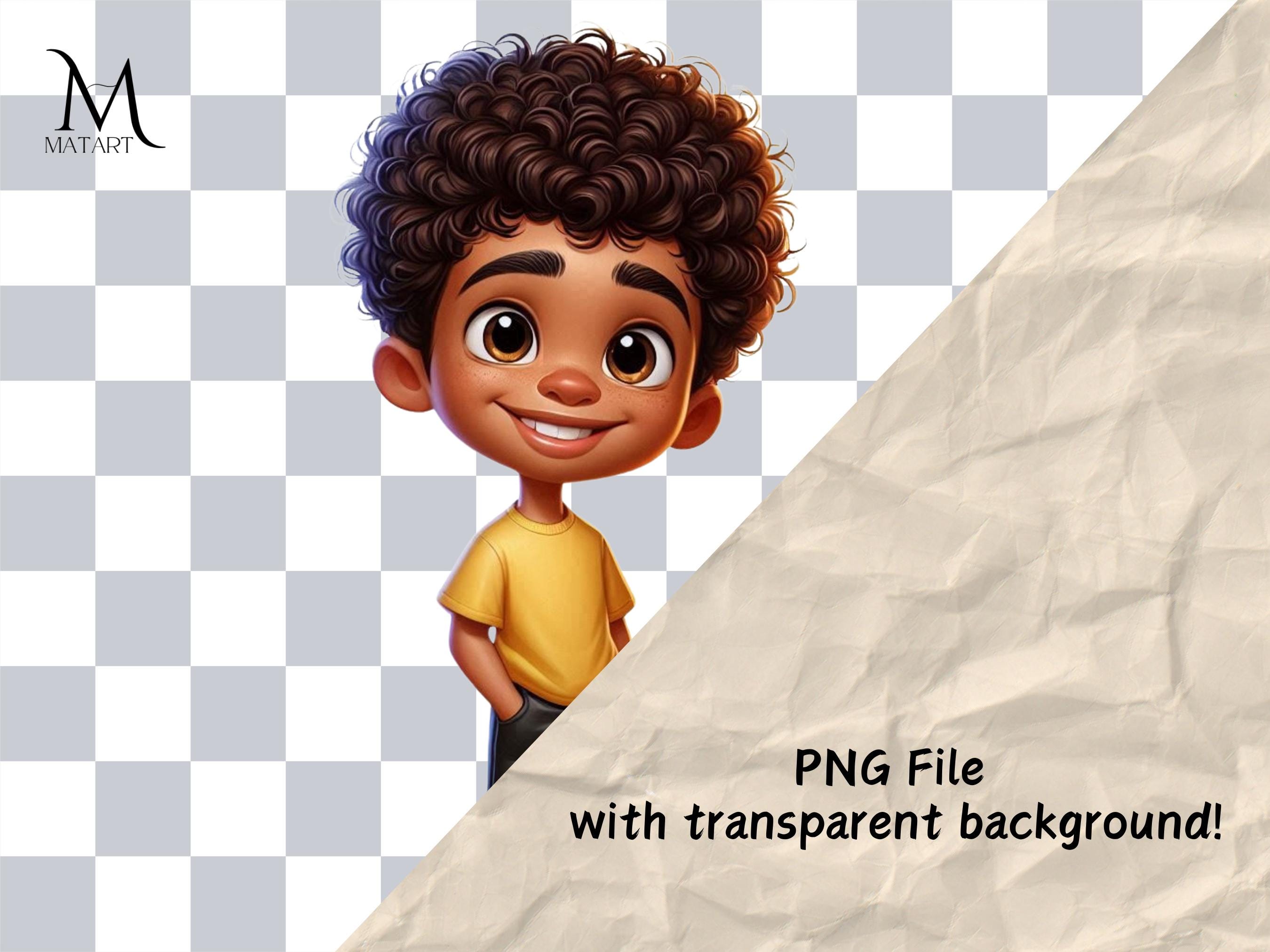 Black Boy's Emotions PNG Clipart Set, Cartoon Boy With Different Facial ...