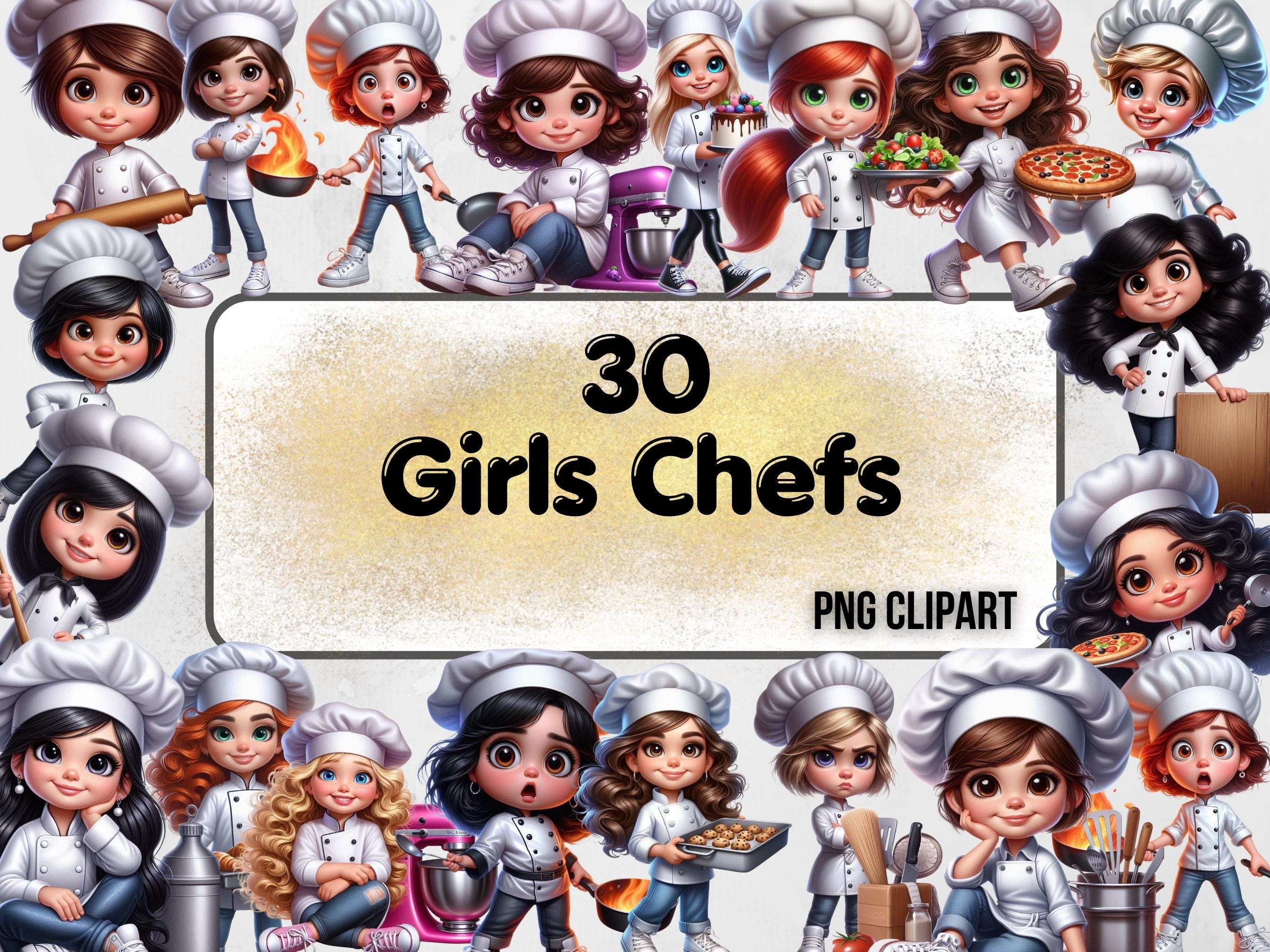 Girl Chef Clipart, Cook Clipart, Cute Girl in Kitchen, Cartoon Kids Png ...