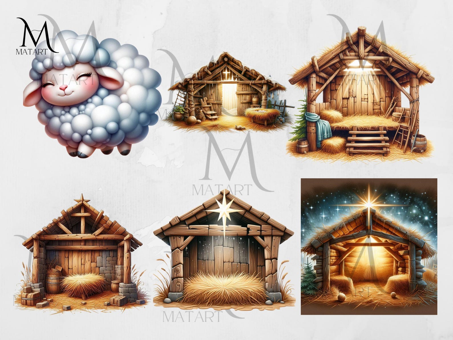 Cute Nativity Scene Clipart, Jesus Birth Illustration, Three Kings ...