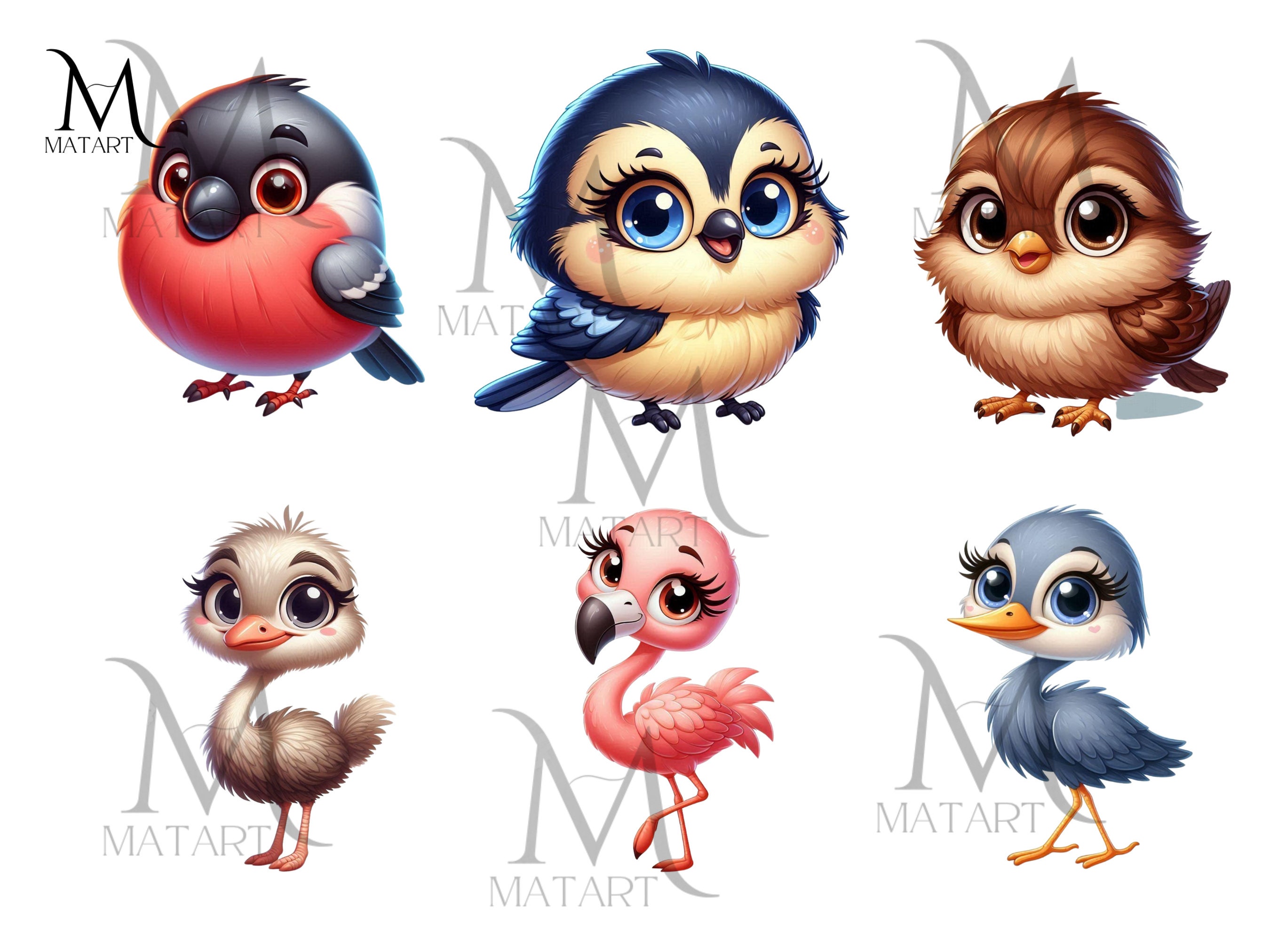 Cute Birds Clipart Cartoon Style Animals Fairy Tale Kid Book Characters ...