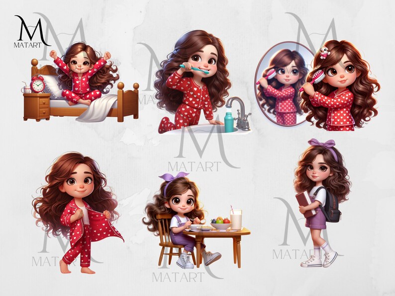 Every Day Routines, Kids Routine, Girl Clipart, Digital Clipart, Cute ...