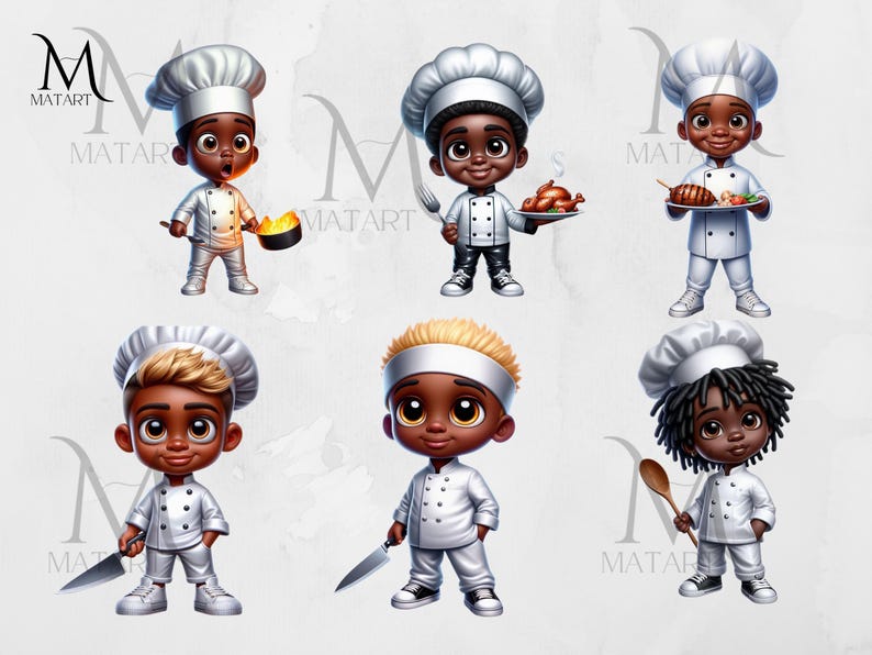 Black Boys Chef Clipart: Kids Cooking Illustrations (PNG Digital ...