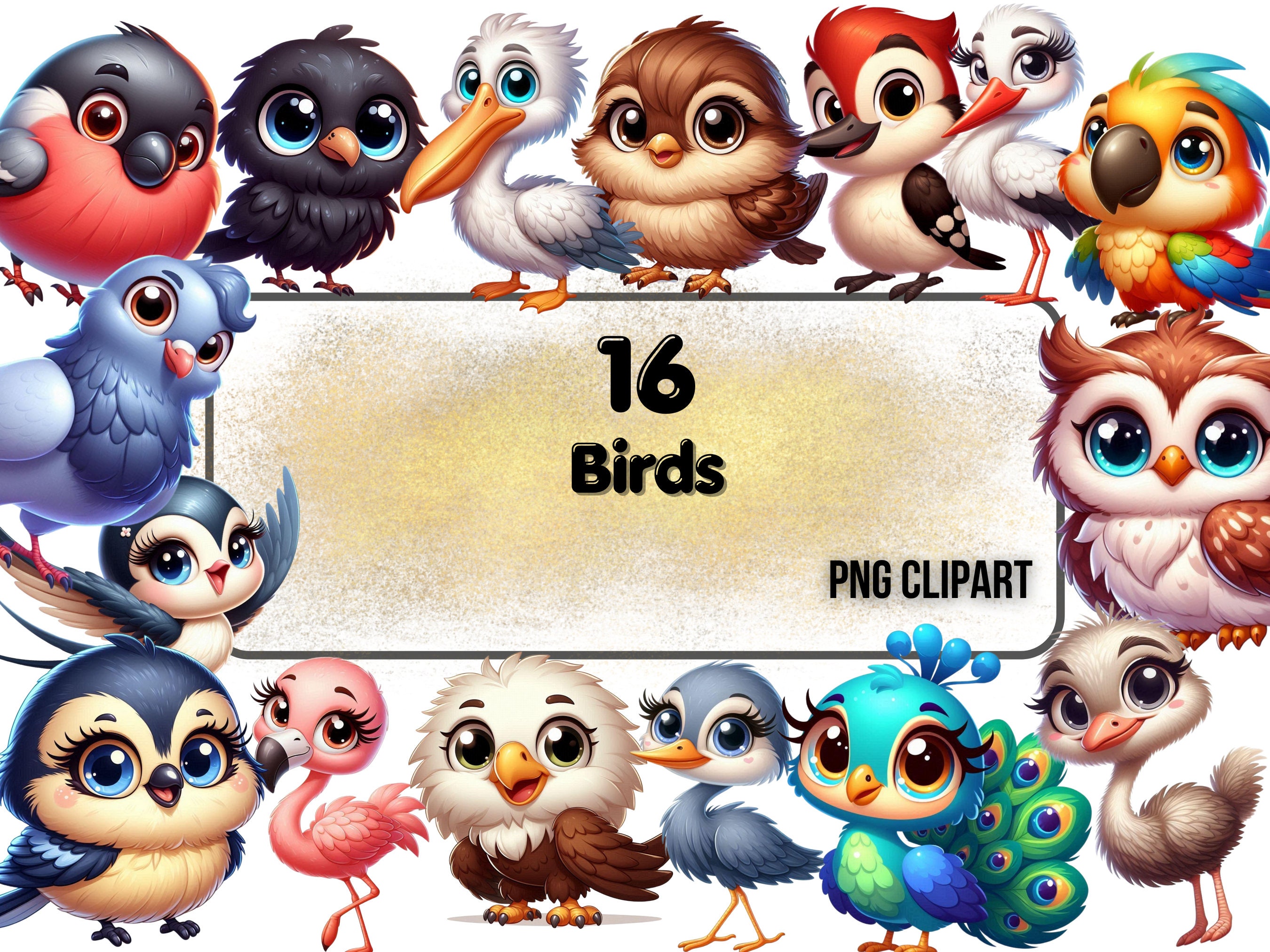 Cute Birds Clipart Cartoon Style Animals Fairy Tale Kid Book Characters ...