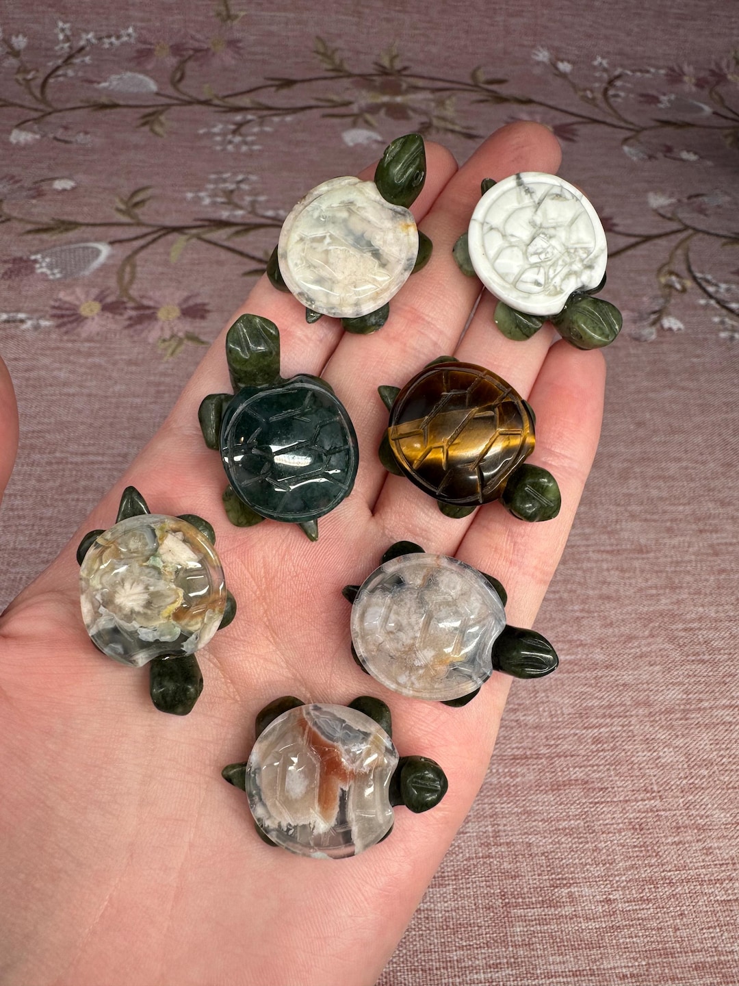 Two Toned Crystal Turtle Carving - Green Aventurine - Tigerseye - Moss ...