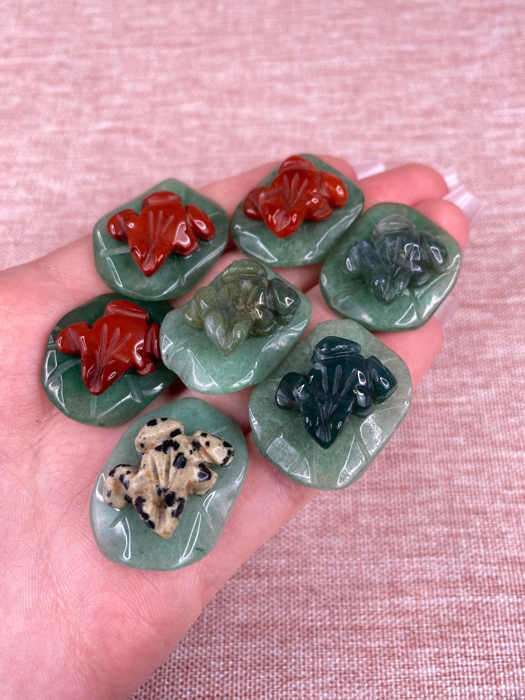 1ct Frog on Lily Pad Crystal Carving - Moss Agate - Jasper - Amethyst ...