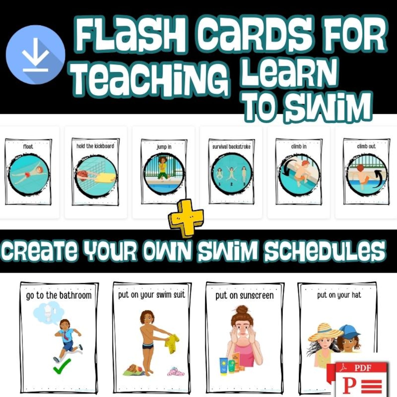 SWIMMING VISUALS FLASHCARDS Learn to Swim Teacher Resources Instant ...