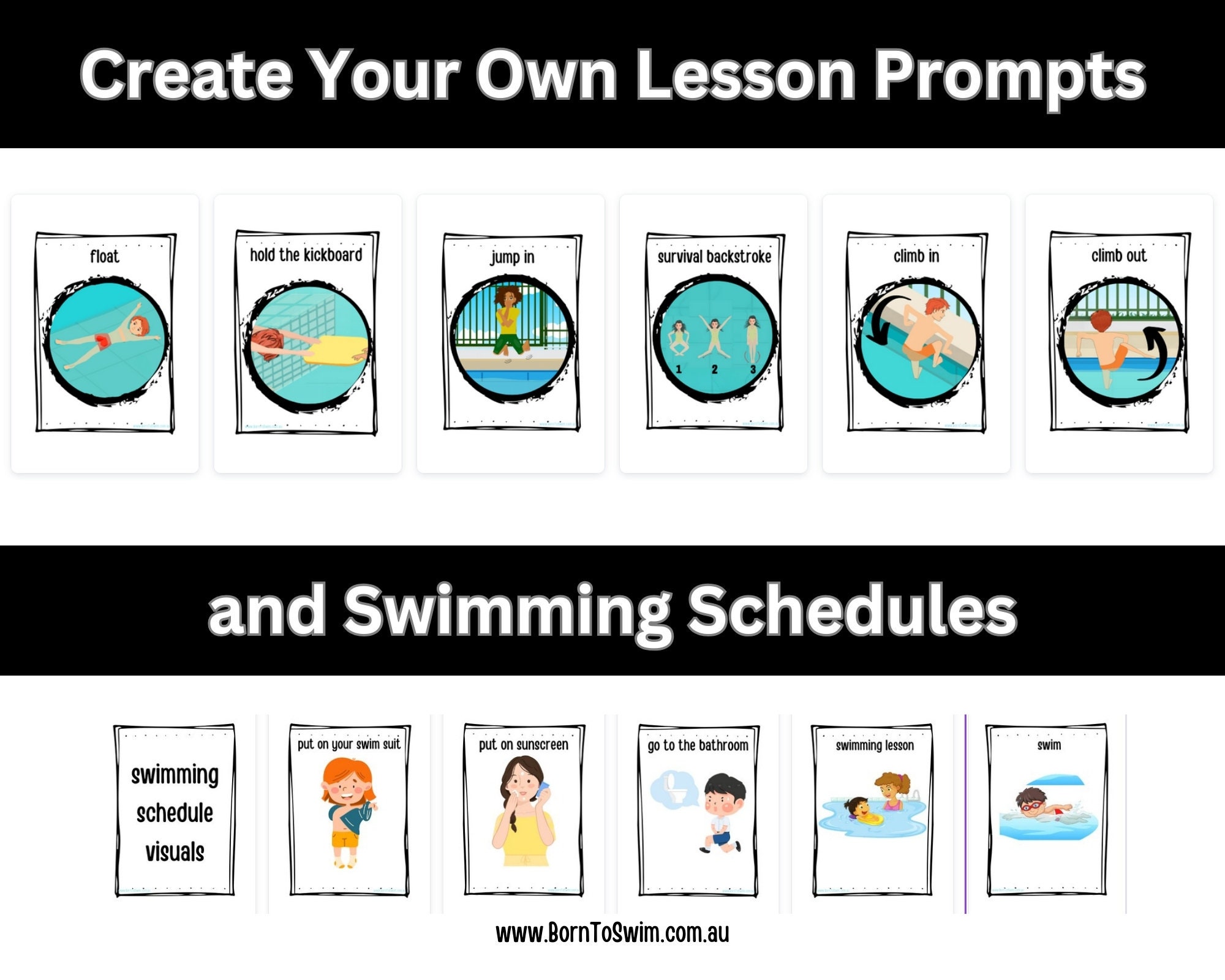 Swimmer VISUAL CARDS for Swimming Teachers Visual Aids Swimming Cues ...