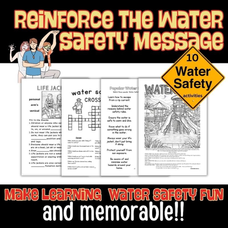 8-12yo Water Safety Worksheets for Kids Crossword Color in Sheets ...