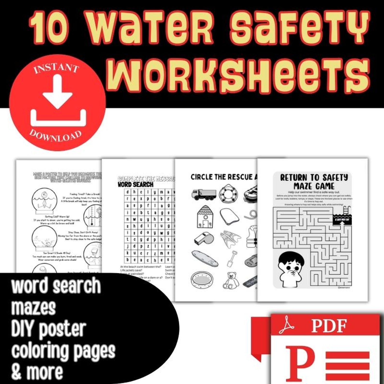 Water Safety & Survival Worksheets for Kids: Activities for Swimmers ...