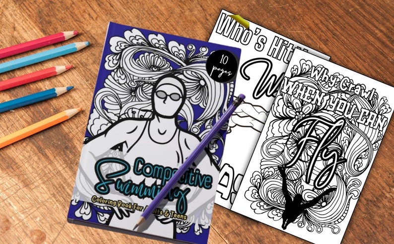 COMPETITIVE SWIMMER Coloring Pages for Adults, Teens & Tweens ...