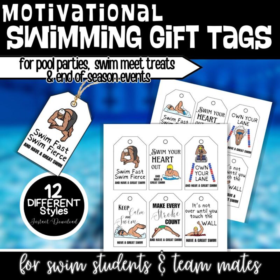 Motivational TREAT TAGS for Swimming Team Party Goodie Bag Favors ...