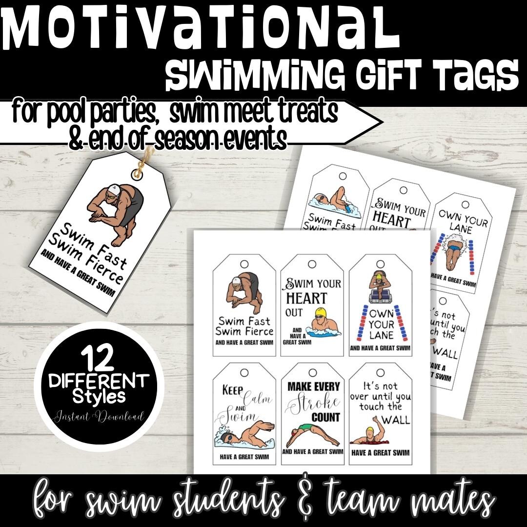 Swimming Team Treat Tags for Goodie Bag Favors Swim Team Motivation Tag ...
