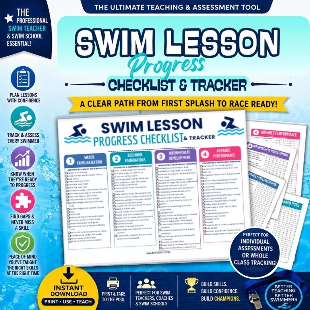 Swim Lesson PROGRESSION CHECKLIST Swimming Teaching Levels Download ...