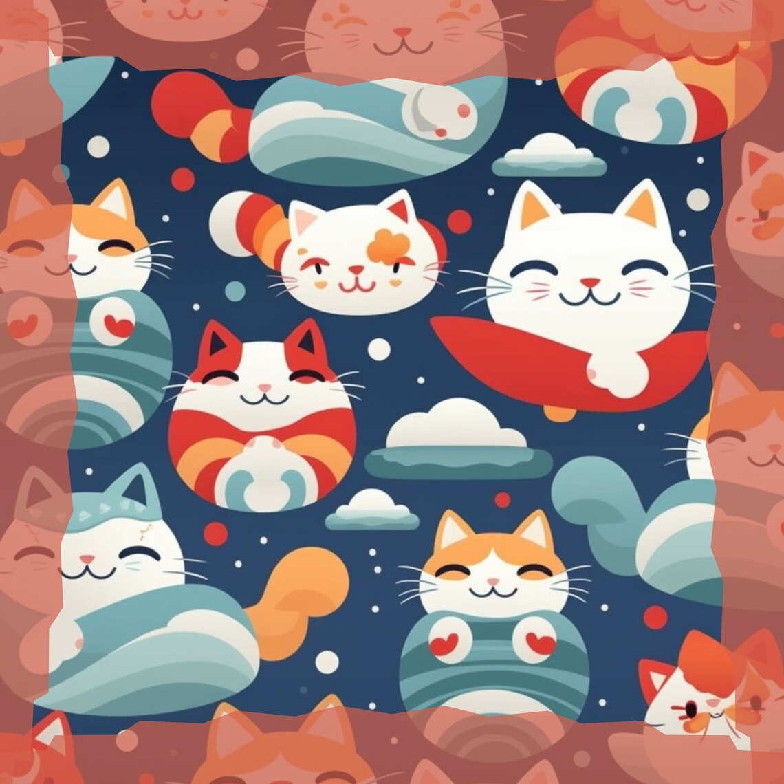6 Lucky Cat maneki-neko Seamless Designs Lucky Cat Designs - Etsy