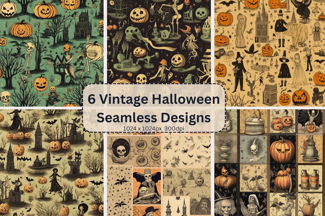 Vintage Halloween Seamless Pattern, Vintage Halloween Seamless Design ...