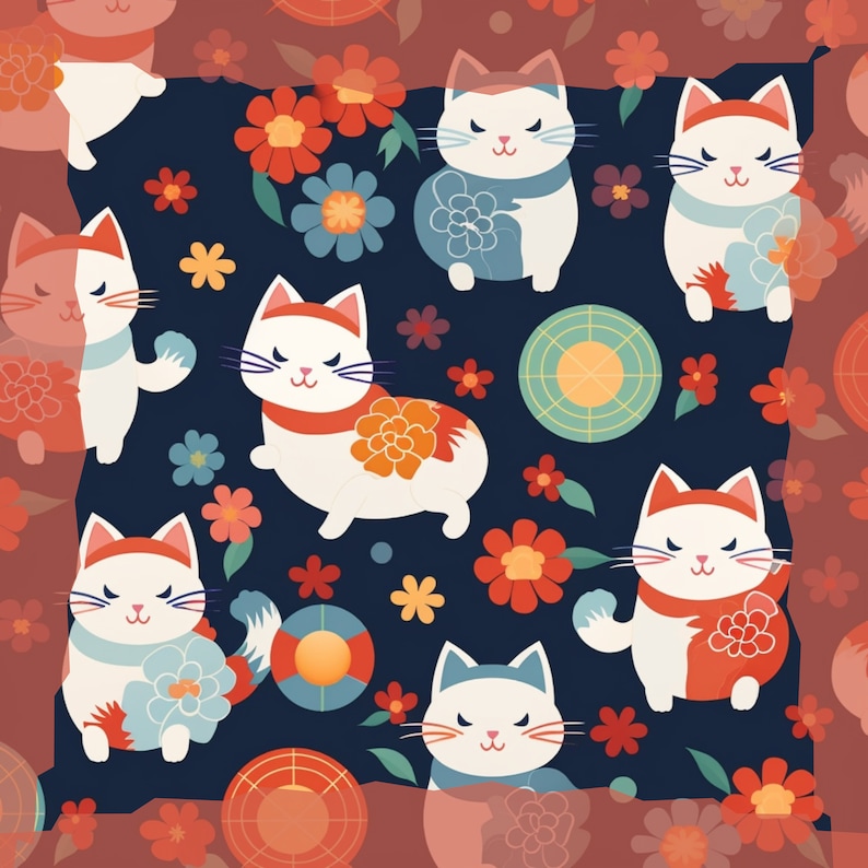 6 Lucky Cat maneki-neko Seamless Designs Lucky Cat Designs - Etsy