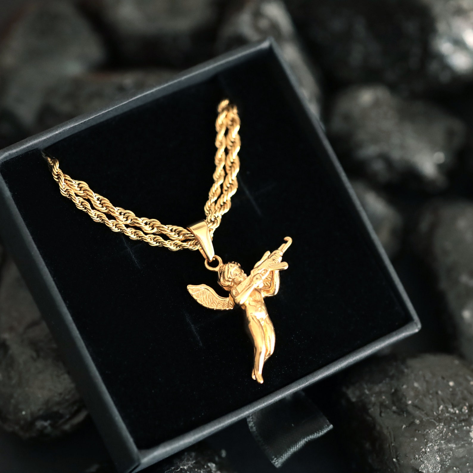 Gold Angel AK47 Pendant Necklace - Stainless Steel Double Chain - Etsy