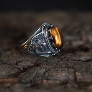Tiger's Eye Stone Ring: Stainless Steel Vintage Style - Etsy
