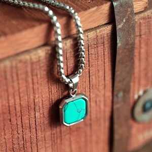 Square Turquoise Stainless Steel Pendant and Necklace, Natural Stone ...