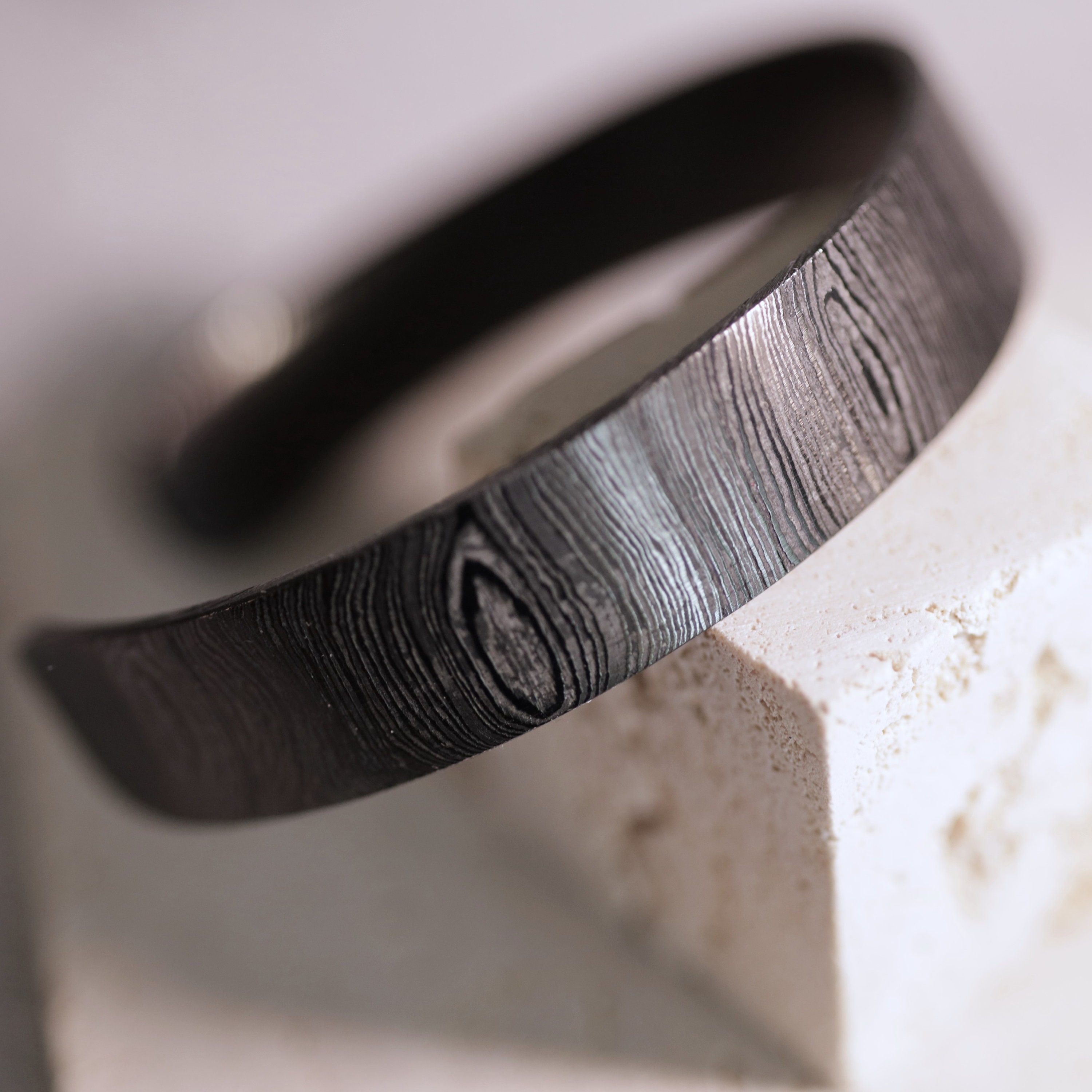 Handforged Black Damascus Steel Cuff Bracelet - Bold Statement Jewelry ...