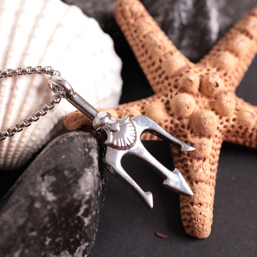 Big Trident Stainless Steel Pendant and Necklace, Poseidon Neptune ...