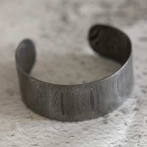 Handforged Damascus Steel Cuff Bracelet: Wide Bangle for Big Wrists - Etsy