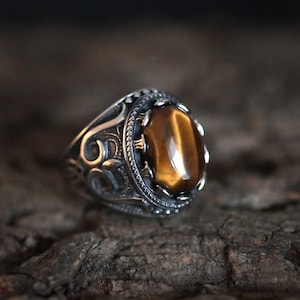 Tiger's Eye Stone Ring: Stainless Steel Vintage Style - Etsy