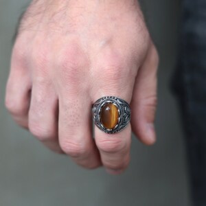 Tiger's Eye Stone Ring: Stainless Steel Vintage Style - Etsy