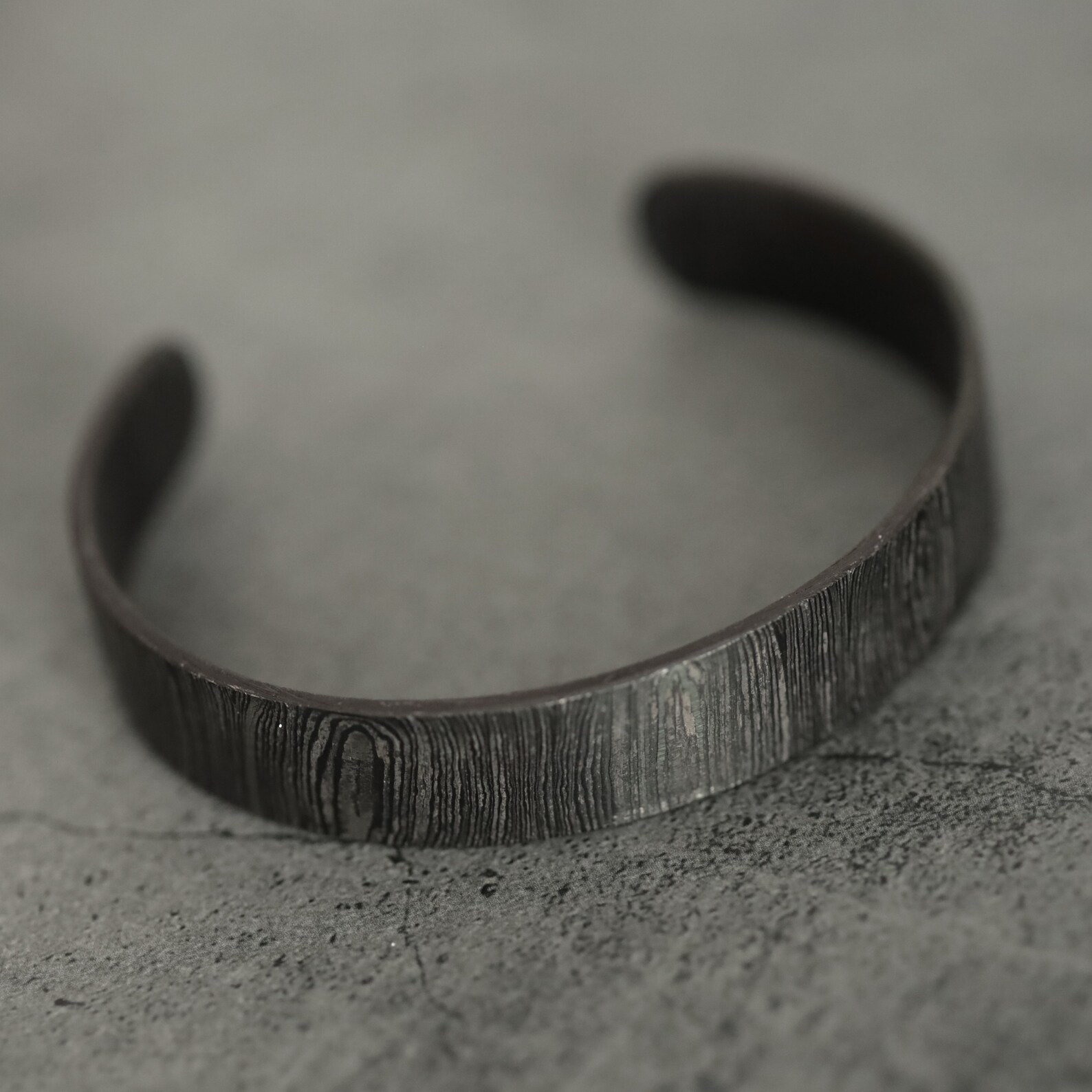 Handforged Black Damascus Steel Cuff Bracelet - Bold Statement Jewelry ...