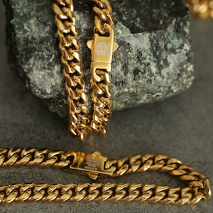 Premium 18K Gold Plated 8mm Cuban Link Chain Set, Bracelet, Necklace ...