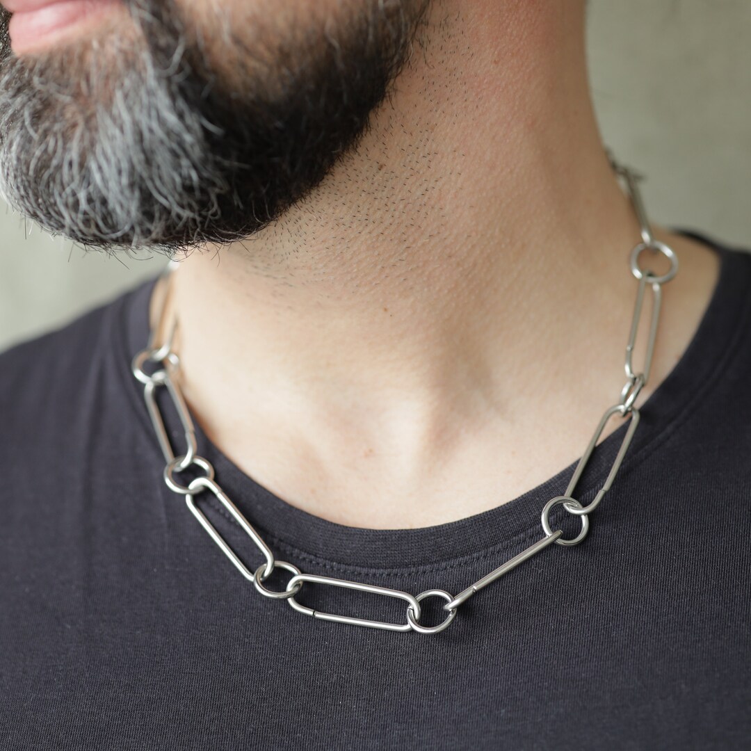 Big Oval and Round Link Chain Paperclip Stainless Steel Necklace for ...