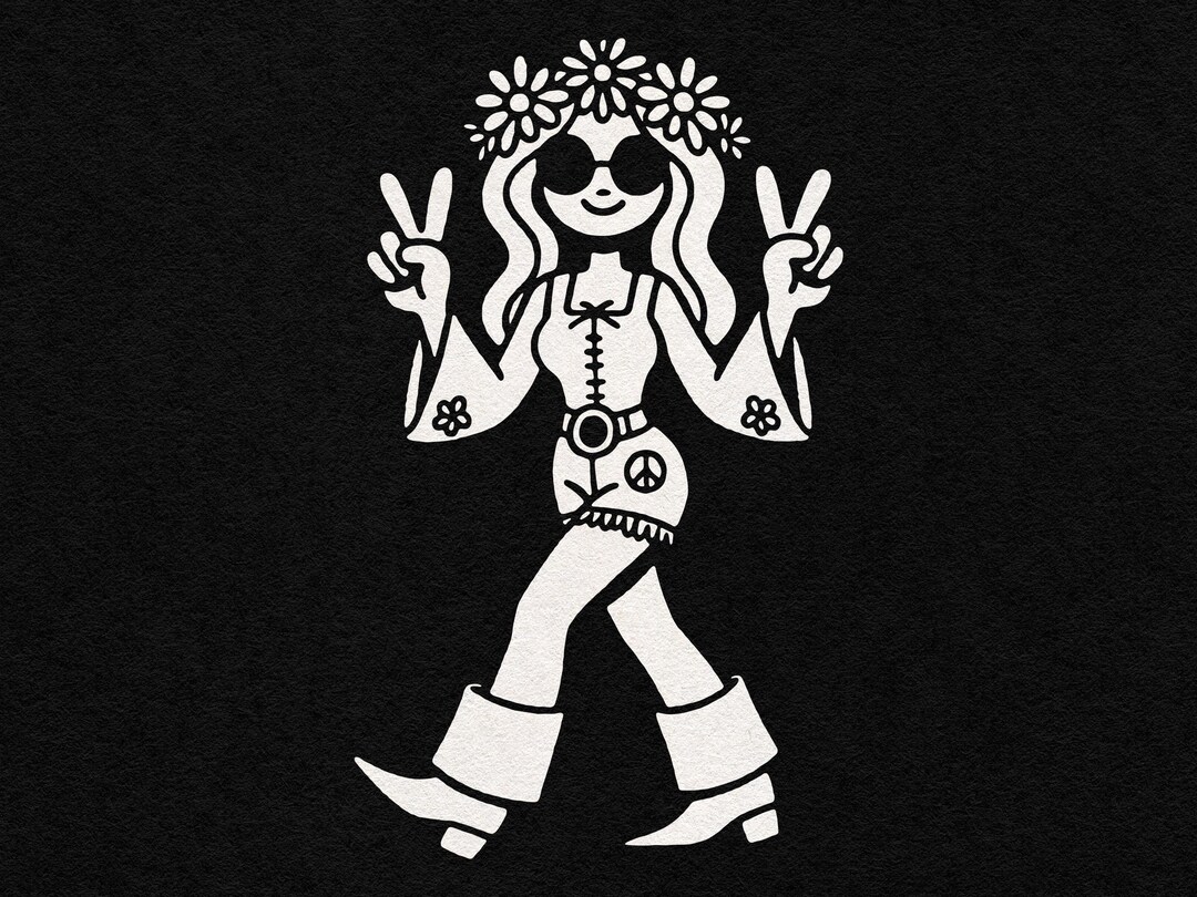 Flower Power Hippie Girl: Groovy Female Peace Art PNG SVG Clipart ...
