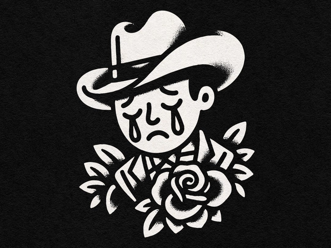 Sad Crying Cowboy: Tattoo Inspired Art PNG SVG Clipart Graphic (digital ...