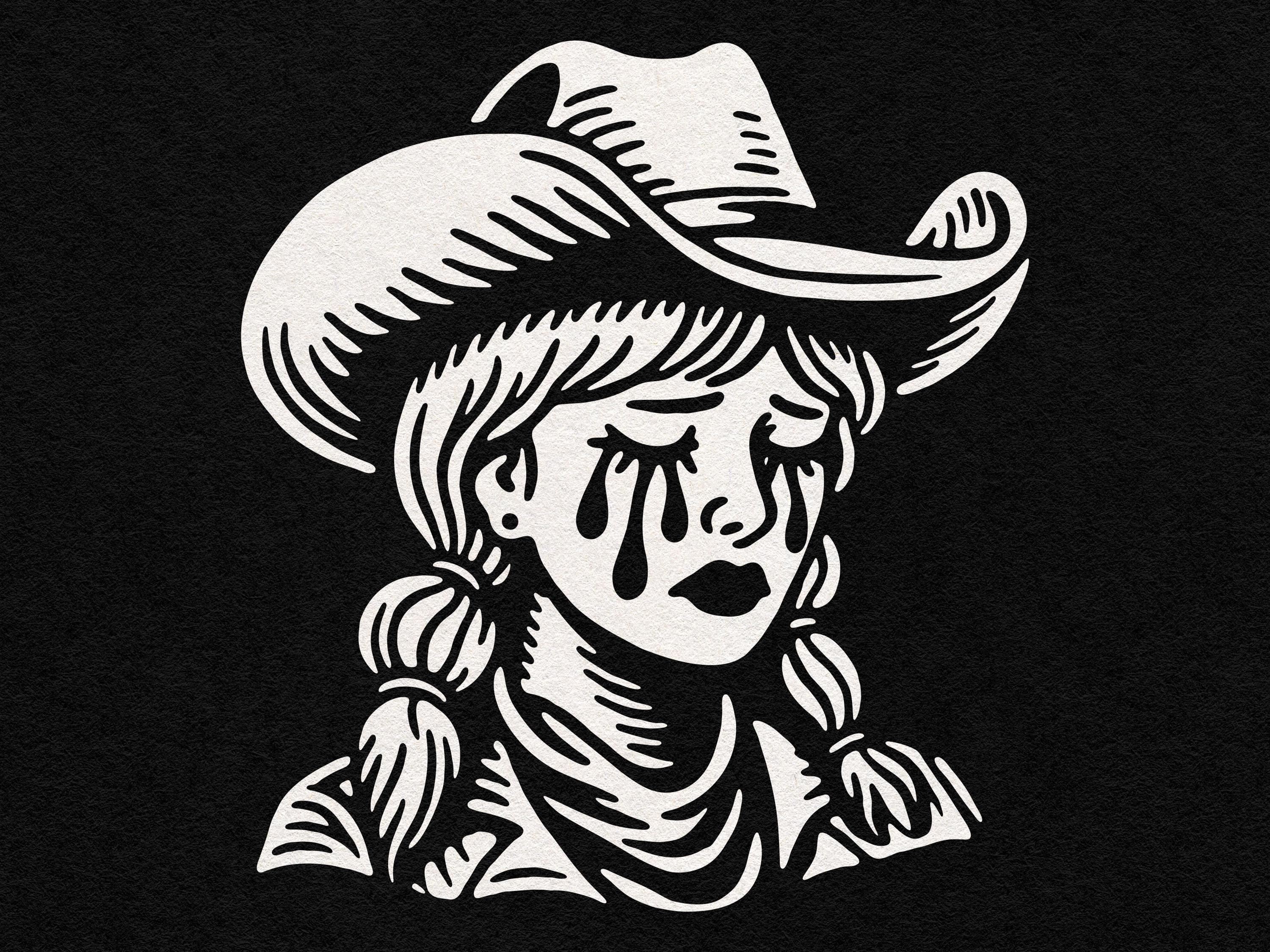 Lonesome Crying Cowgirl Portrait - Sad Western Cowboy Woman Art Graphic ...
