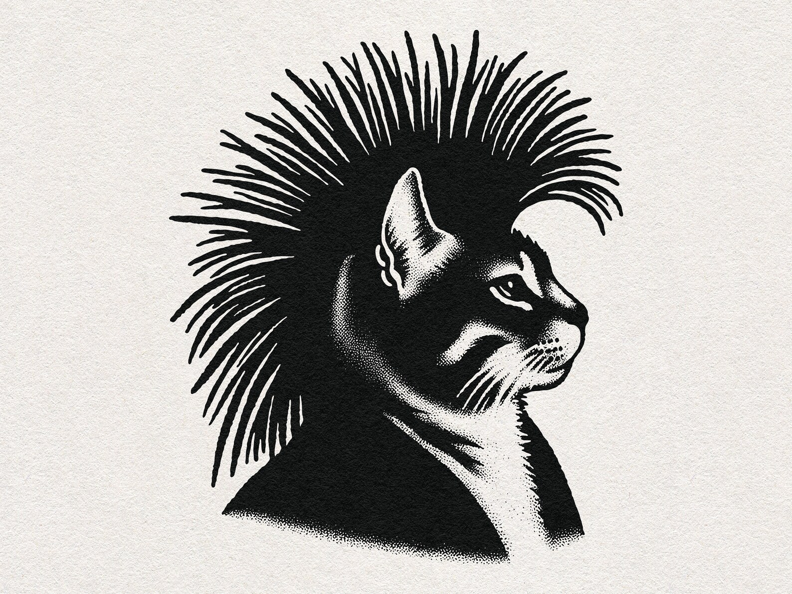Mohawk Cat Portrait Punk Rock Goth New Wave Art Graphic Illustration ...