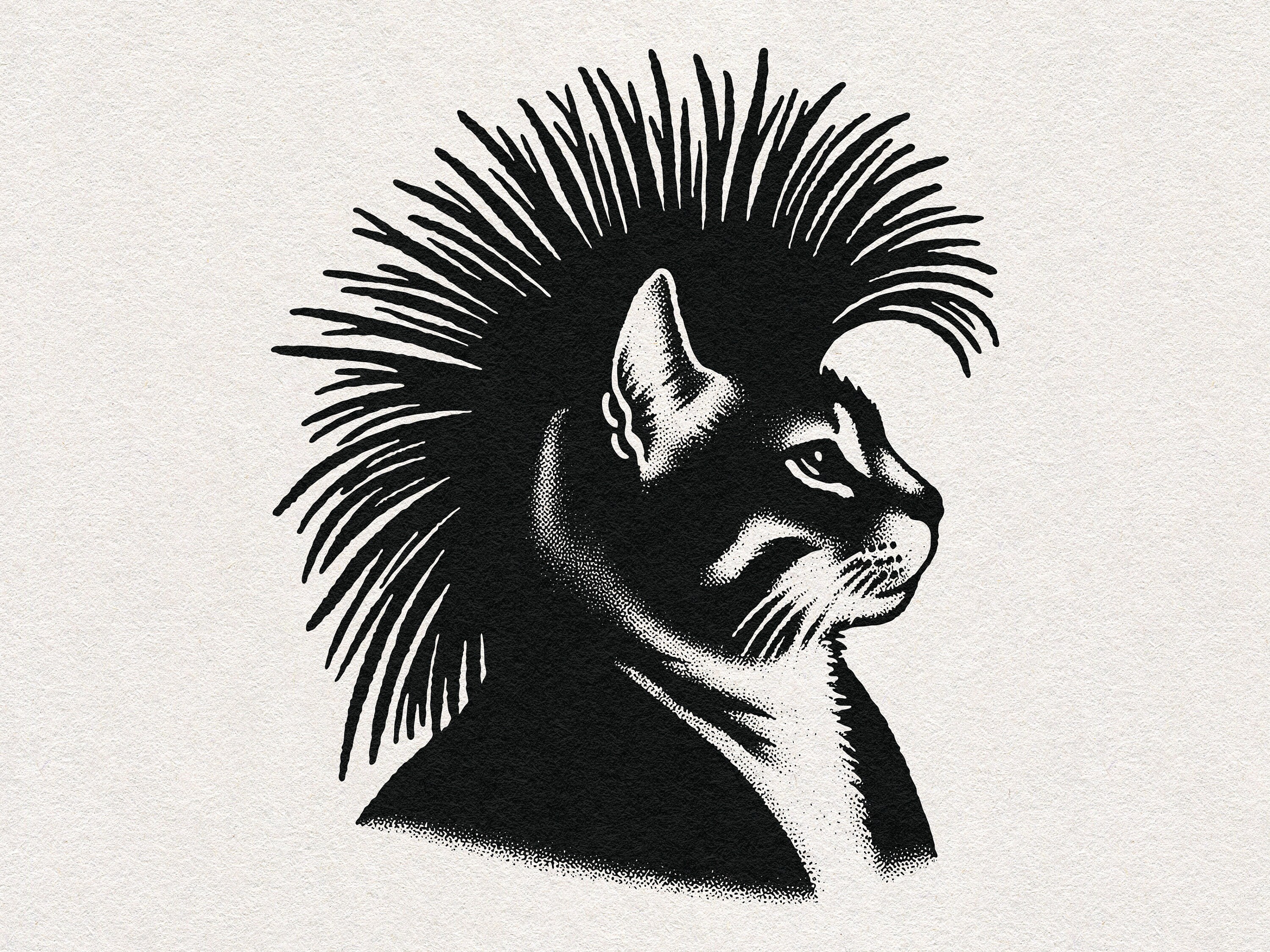 Mohawk Cat Portrait Punk Rock Goth New Wave Art Graphic Illustration ...