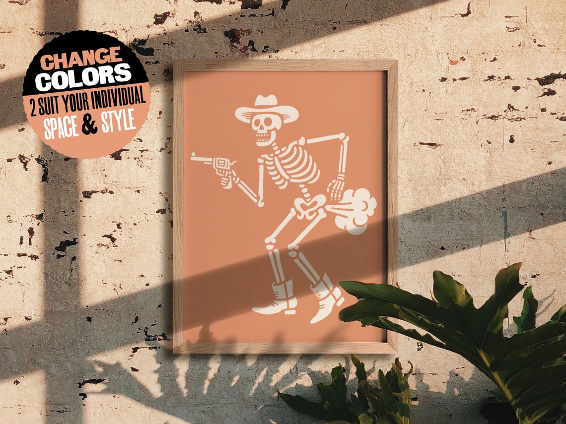 Farting Country Western Cowboy Skeleton Spooky Art Graphic Illustration ...