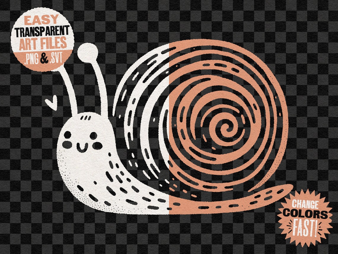 Smiling Snail Slug With Tiny Heart Accent - Adorable Art Graphic ...