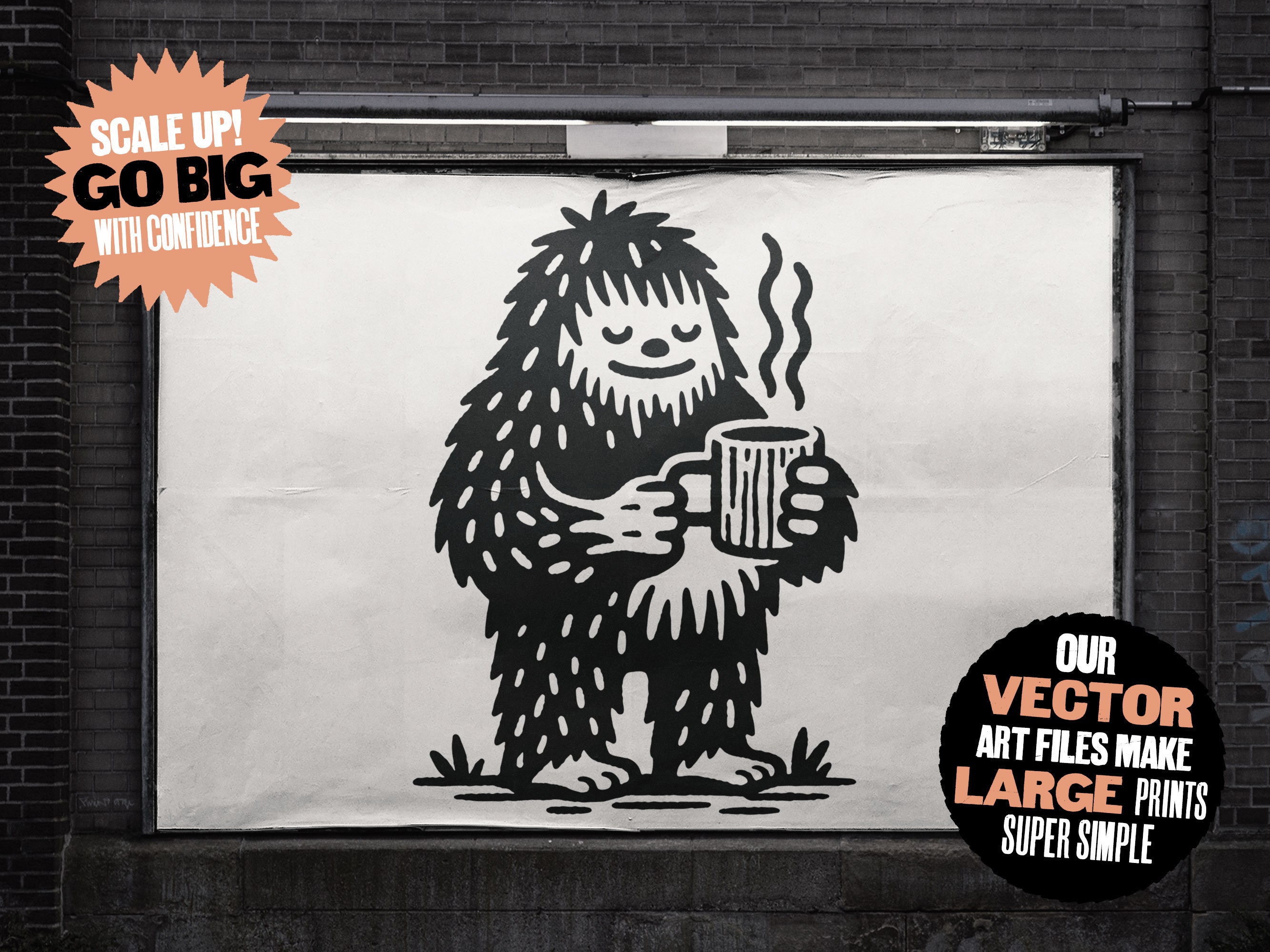 Bigfoot Drinking Coffee: Cozy Sasquatch Yeti Art PNG SVG Clipart ...