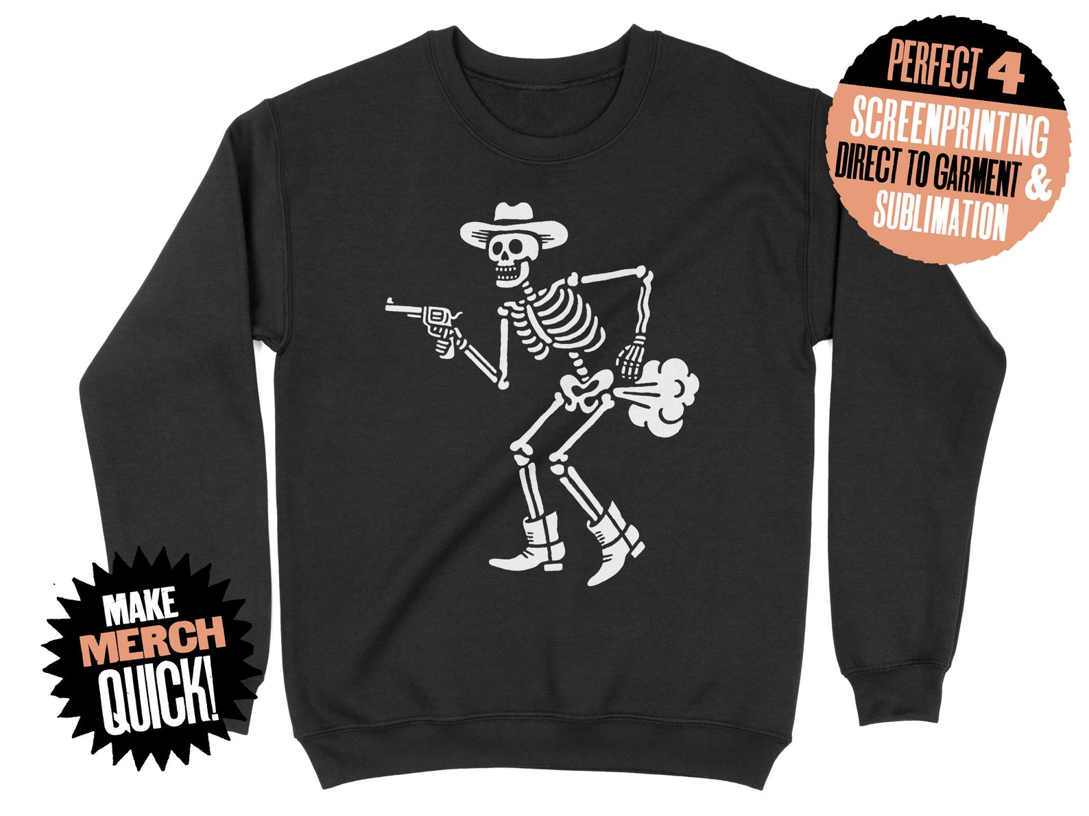 Farting Country Western Cowboy Skeleton Spooky Art Graphic Illustration ...