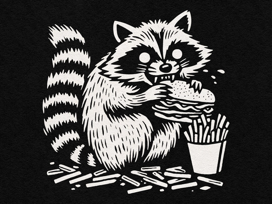 Rabid Raccoon Eating a Burger and Fries - Fast Food Garbage Trash Panda ...