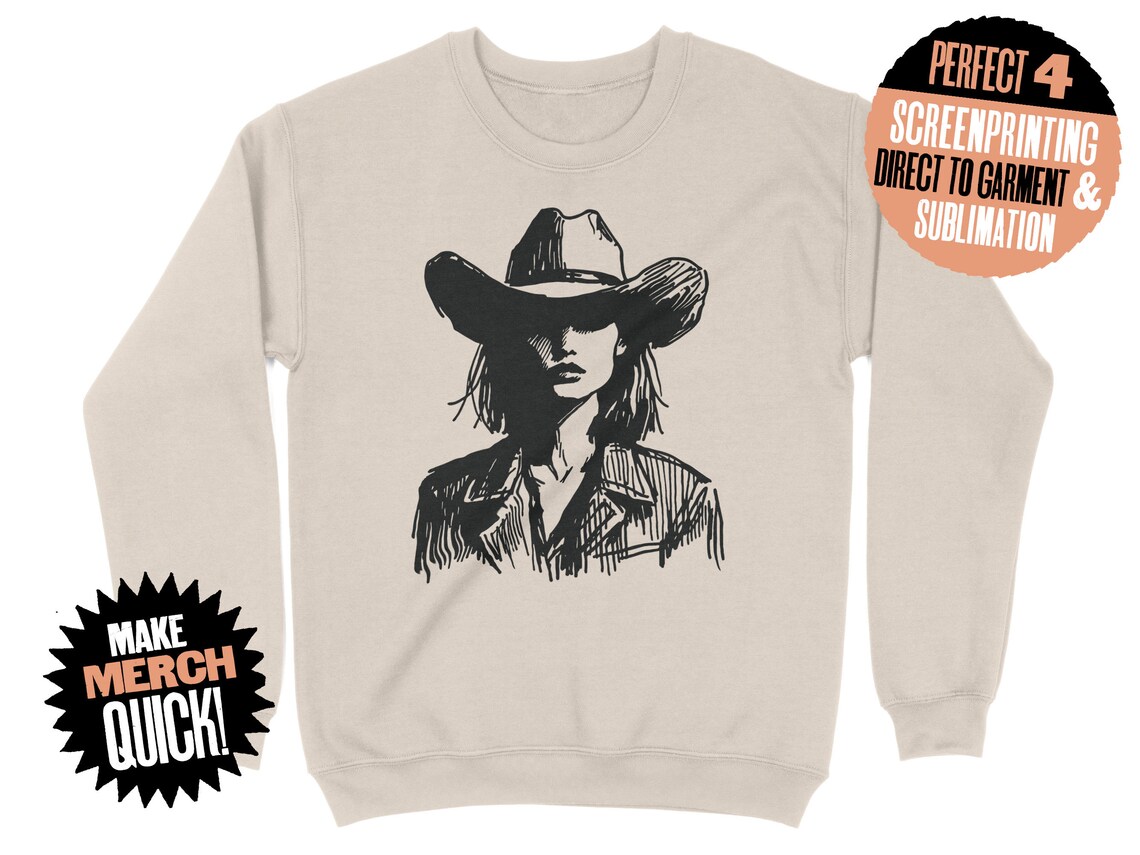 Modern Cowgirl Fashion Sketch Bold Sharpie Country Western Art Graphic ...