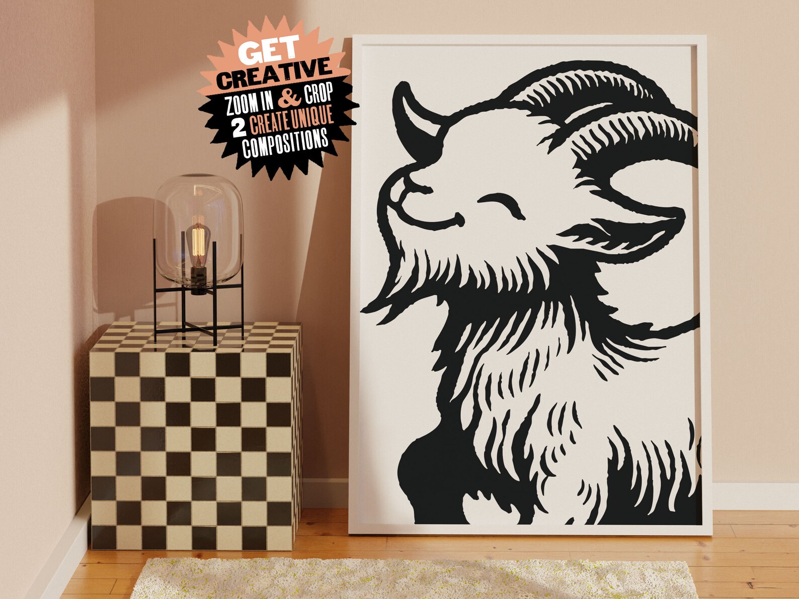 Cute Young Goat Prancing - Charming Farm Animal Art Graphic ...