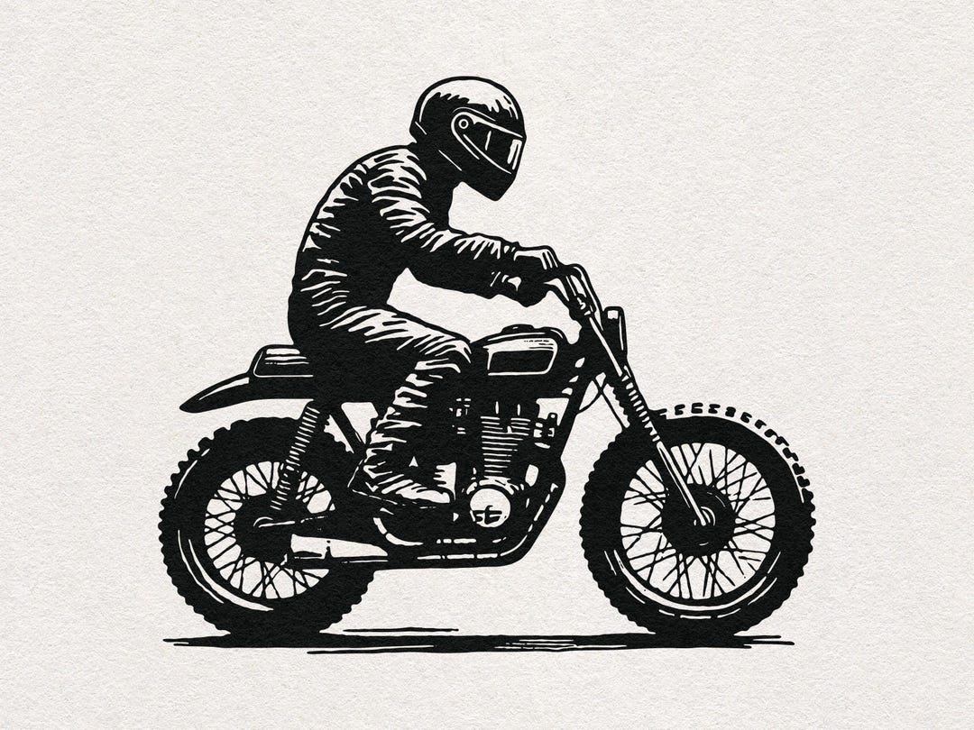 Biker on Tracker Motorcycle: Motorcyclist Art PNG SVG Clipart Graphic ...