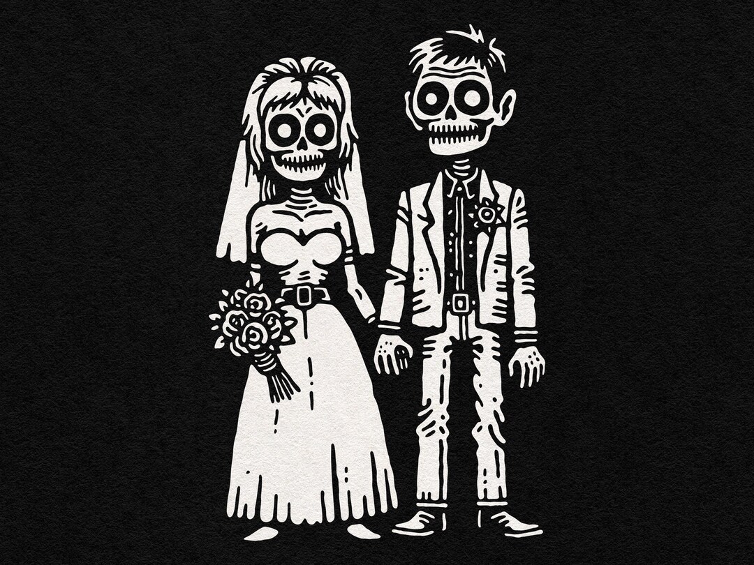 Newlywed Zombie Couple Holding Hands Undead Halloween Wedding Art ...