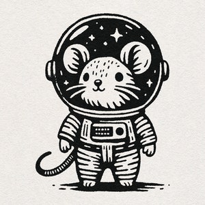 Tiny Mouse Animal Astronaut Cute Outer Space Art Graphic Illustration ...