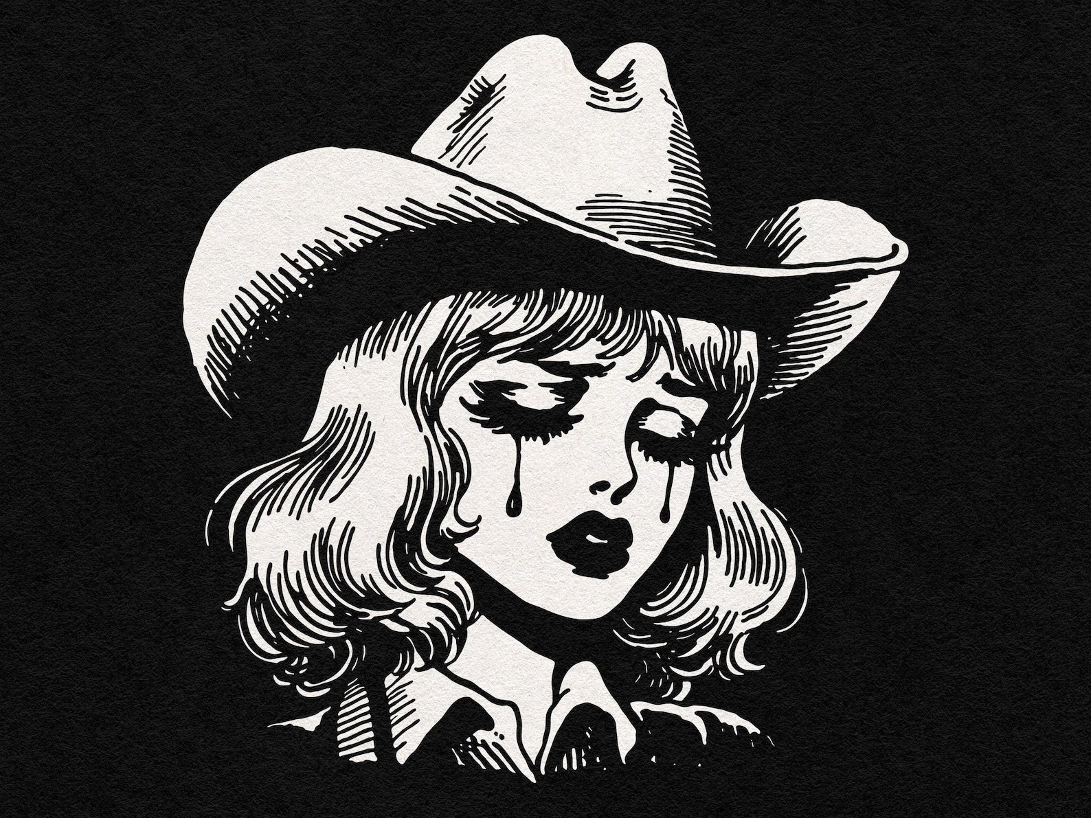 Sad Crying Cowgirl Portrait - Western Cowboy Woman Art Graphic ...
