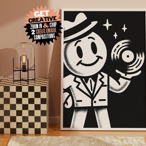 Smiley Vinyl Record Mascot Character - Vintage Music Collector Art ...