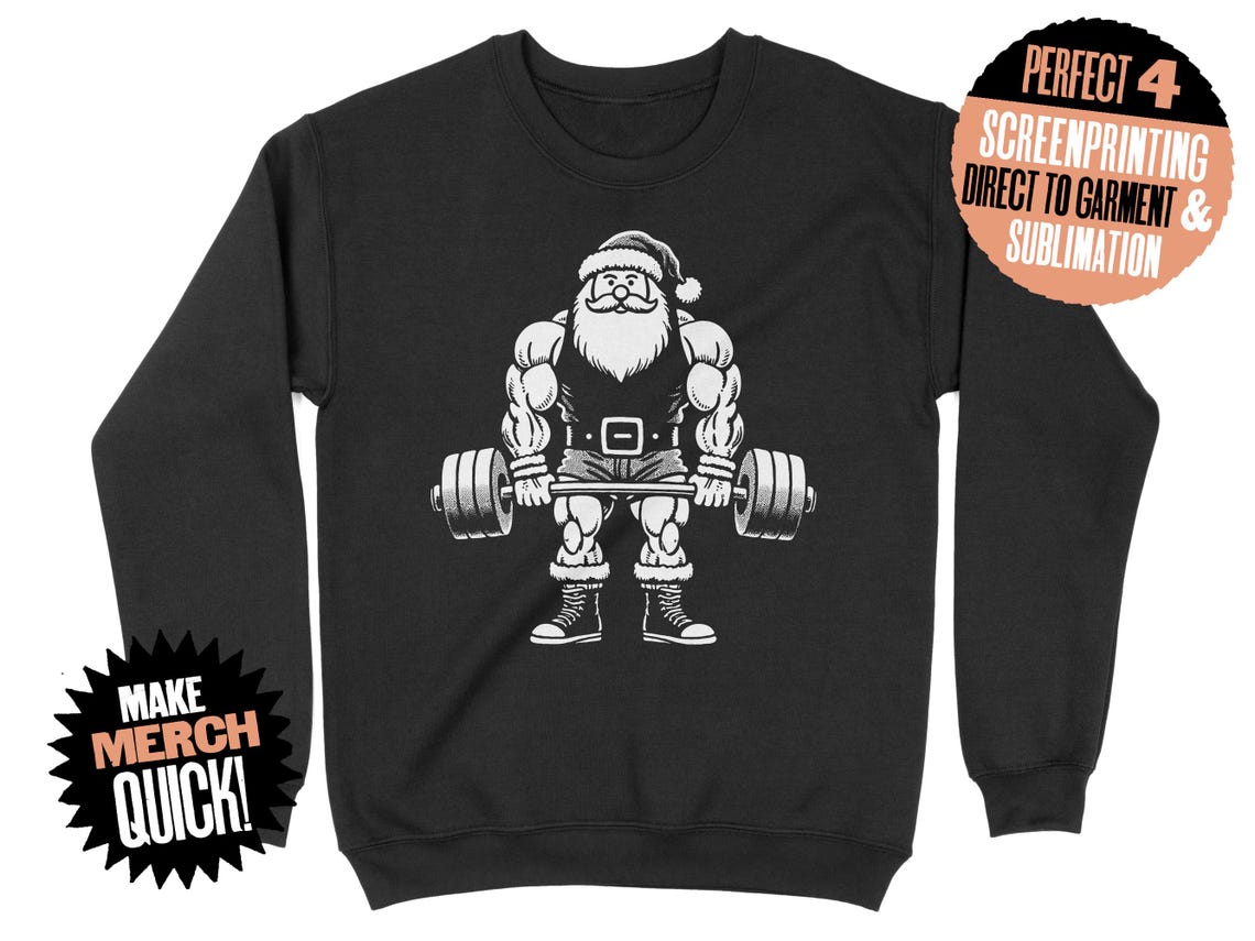 Weight Lifting Santa Claus - Buff Crossfit Christmas Holiday Sports Art ...